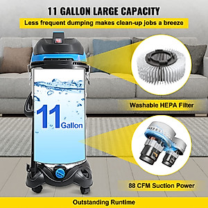 VEVOR Extractor Collector, 11 Gallon Capacity, HEPA Filtration System Automatic Dust Shaking, 1200W Powerful Motor Wet & Dry Vacuum Cleaner, 11 GAL, Silver