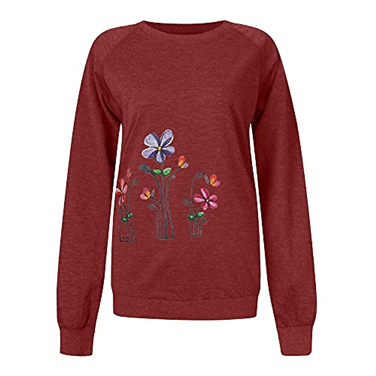 raillery Womens Fashion Solid Color Print SweaterLong Sleeve O Neck Blouse Loose Casual Tunic Tops