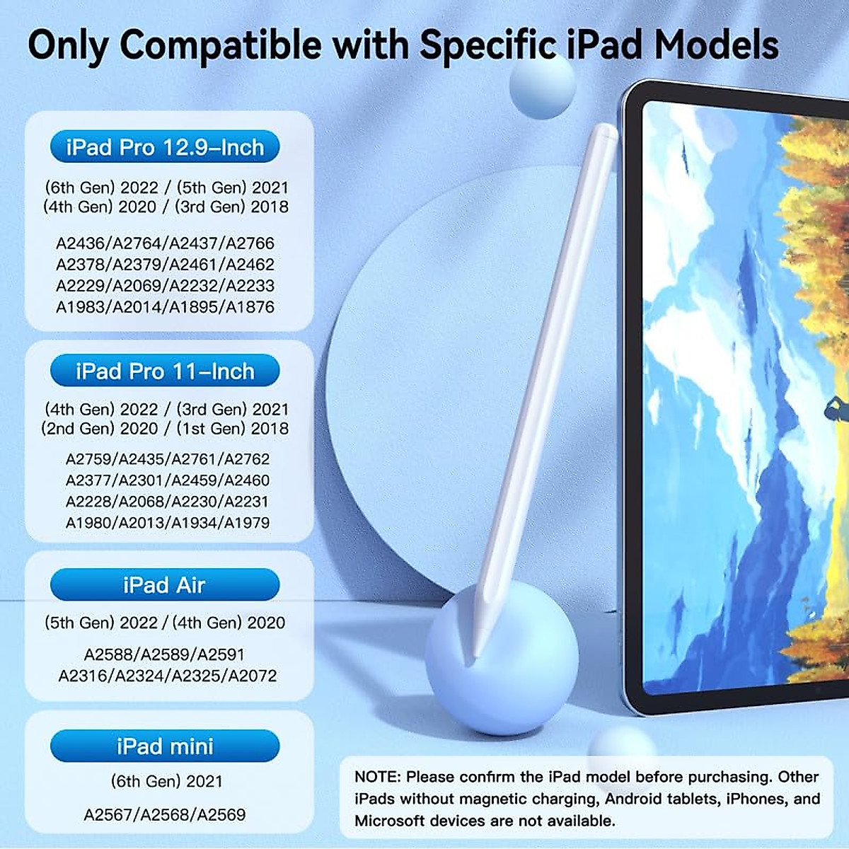 Hastraith Wireless Charging Stylus Pen for iPad, Smart iPad Pencil 2nd Generation with Palm Rejection Tilt Function for Apple iPad Pro 12.9 Inch 3/4/5/6, Pro 11 Inch 1/2/3/4, Air 4/5, Mini 6th Gen