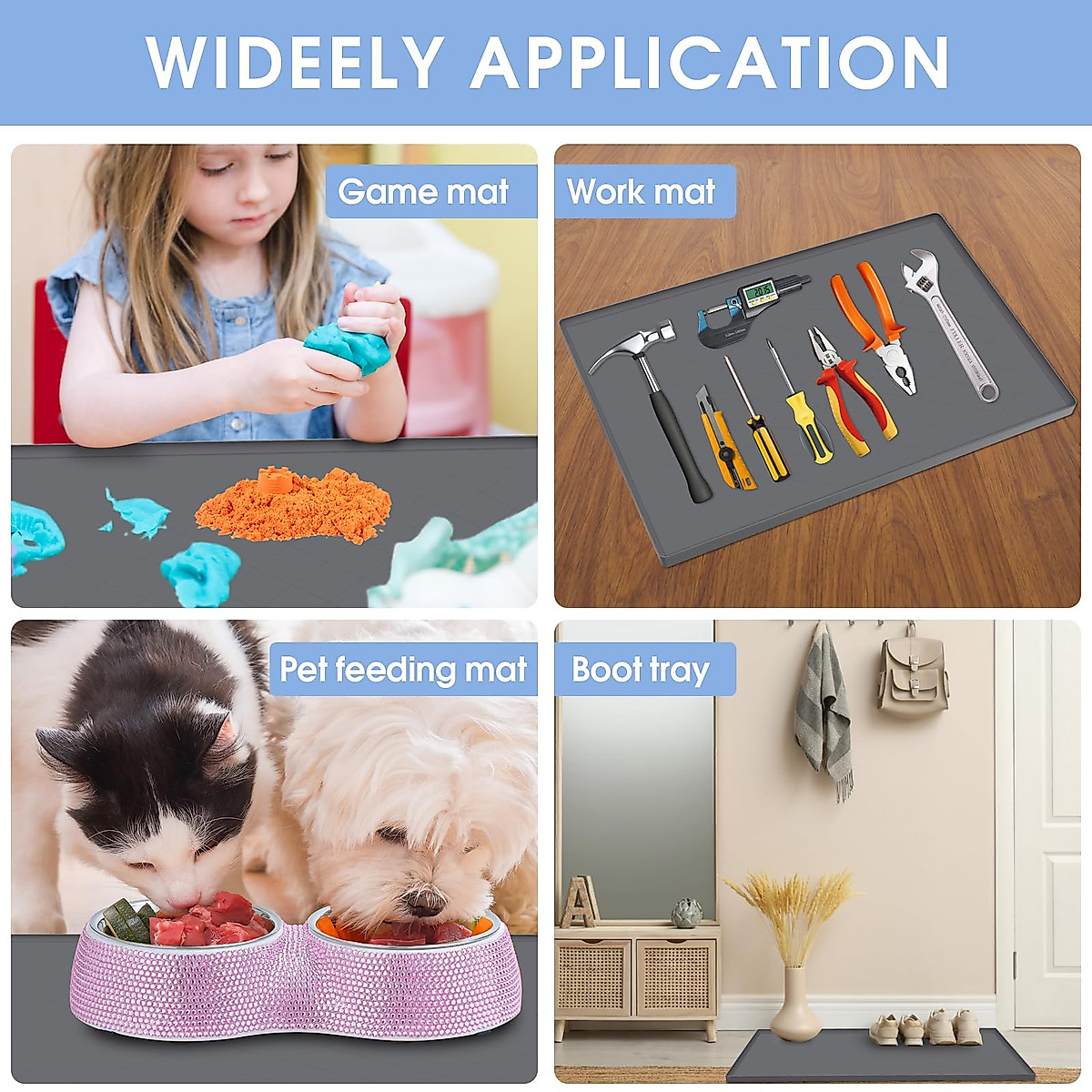 Under Sink Mat Kitchen Cabinet Tray, Flexible Waterproof Silicone Made, Disifenction Surface - 34" x 22"