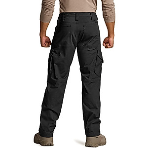 CQR Men's Flex Ripstop Tactical Cargo Pants, Water Resistant Stretch, Lightweight EDC Hiking Work Pants, Dura Flex Mag Pocket, Black, 38W x 30L