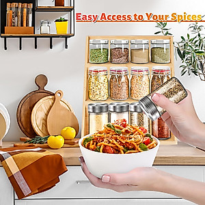 Churika Bamboo Spice Rack Organizer for Cabinet, Foldable 3-Tier Spice Shelf, Wooden Spice Rack Seasoning Organizer for Countertop, Kitchen Drawer