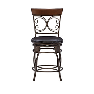 Powell Big and Tall Back Scroll Stool, Counter Height, Dark Bronze/Brown