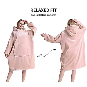 CozyLeep Wearable Blanket Hoodie - Oversized Long Snuggle Blanket Sweatshirt for Adult Teens Women Men Birthday Idea Gifts, Pink