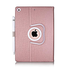 Thankscase Case for iPad 10.2 2021/2020 / 2019, Rotating Cover for iPad 9th Gen / 8th Gen/iPad 7th Gen with Pencil Holder, Wallet Pocket, Hand Strap, Swivel Cover for iPad 10.2 (Rose Gold)