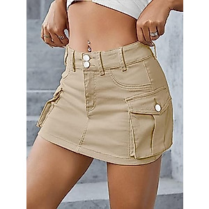 Cargo Skirt Jean Skirt Mini Skirt y2k Jean Skirt for Women Cargo Skirt y2k Cargo Mini Skirt Cargo Skirts for Women Women's Casual Low Waisted Solid Button Up Denim Jean Skirt Khaki