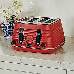 Homeart Riva Electric Kettle With Removable Limescale Filter and 4-Slice Retro Toaster Stainless Steel With Removable Crumb Tray Combo, Red