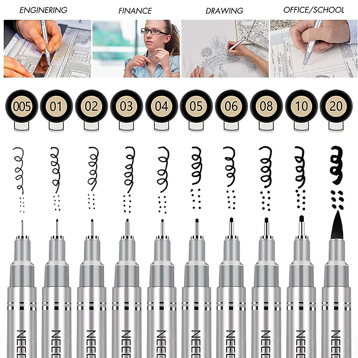 PANDAFLY Precision Micro-Line Pens, 10 Size Black Micro-Pen Fineliner Ink Pens, Waterproof Archival Ink Multiliner Pens for Artist Illustration, Calligraphy, Sketching, Technical Drawing