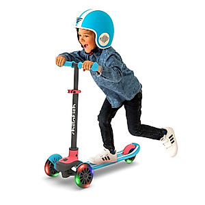 Chillafish Scotti Glow 3-Wheel Lean-to-Steer Scooter with Light-up Wheels, twintip Antislip Deck and Integrated Brake, Adjustable Height Handlebars, Comfy handgrips, for All Ages 3 and up, Blue