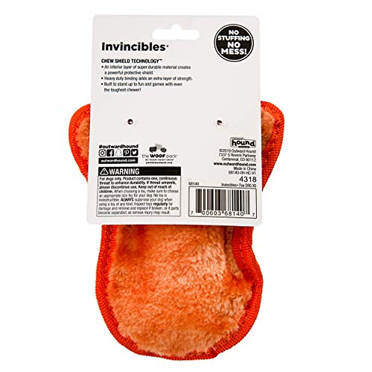 Outward Hound Invincibles Mini Fox Plush Dog Toy, XS