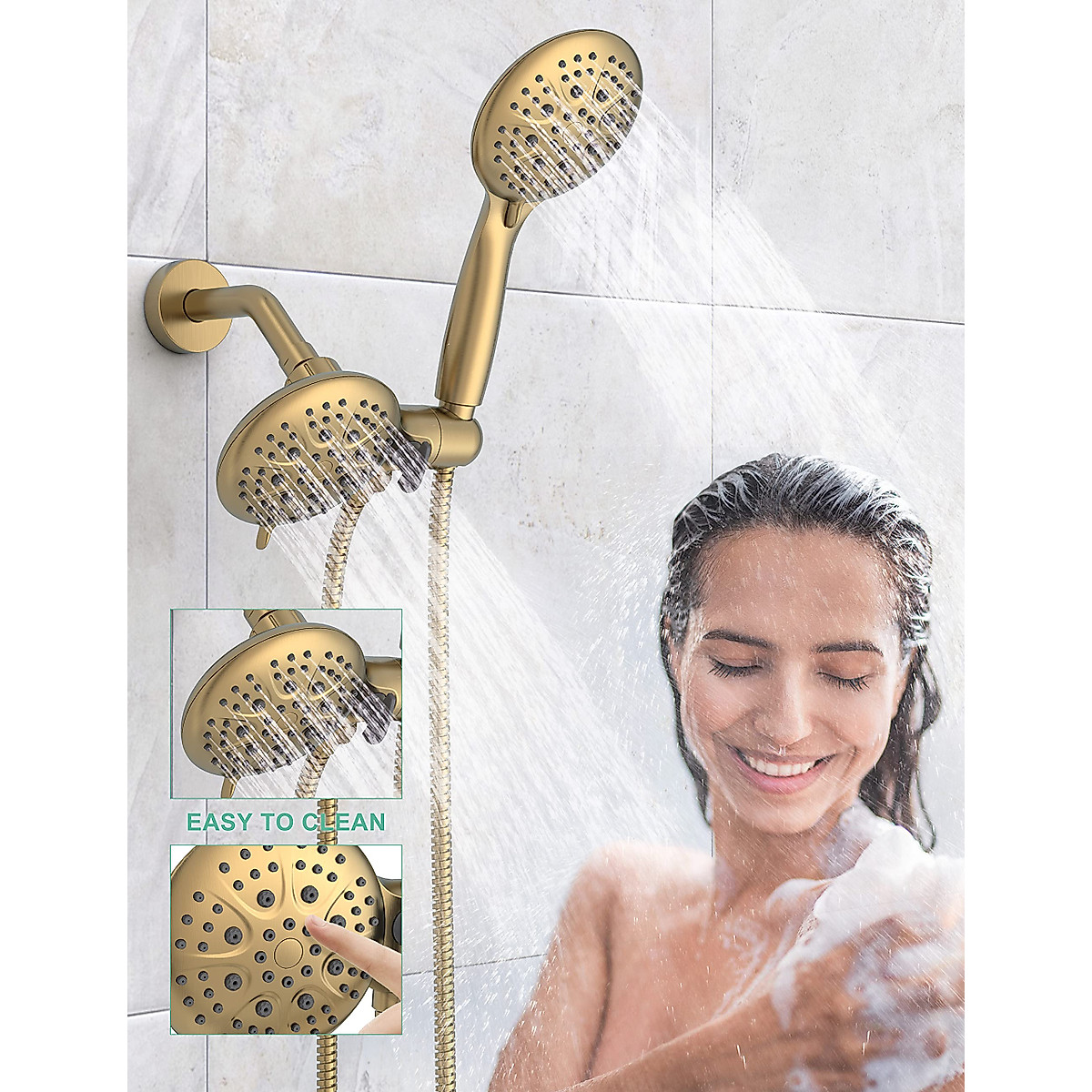 SR SUN RISE Magnetic Shower Faucet Set 8-Spray 2-in-1 Dual Shower Head with Handheld Combo Single-Handle Faucet with Valve and Trim Kit, Brushed Nickel