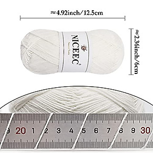 NICEEC 4 Skeins Soft Baby Yarn 100% Cotton Yarn for Crochet Knitting 4 Ply Yarn Blanket Yarn for DIY Craft Fingering Weight Yarn Total Length 4×175yds/4×50g-1#White