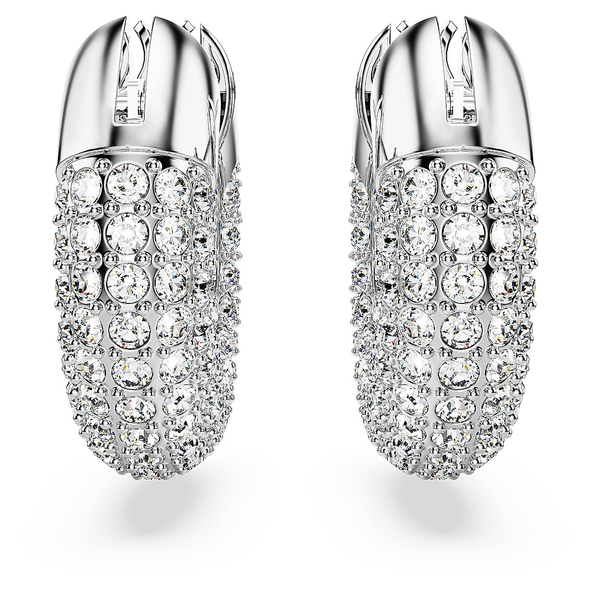 Swarovski Dextera Hoop Earrings, Pavé, White, Rhodium plated