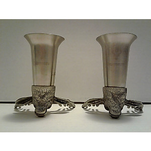 Set of 2 Jagermeister 10 Point Deer Stag Buck Head Metal Pewter & Stainless Steel Stirrup Cup Shooter Shot Glasses