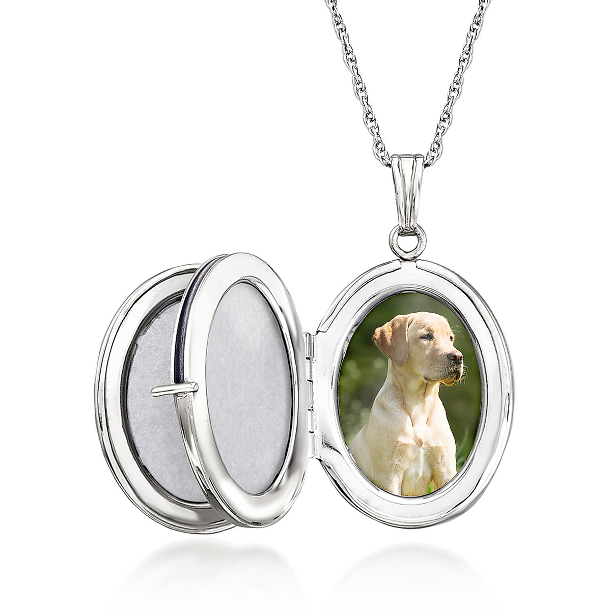 Ross-Simons Single Initial - Sterling Silver 4-Photo Oval Locket Necklace. 18 inches
