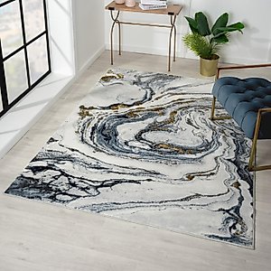 LUXE WEAVERS Marble Effect Abstract Blue 8x10 Area Rug