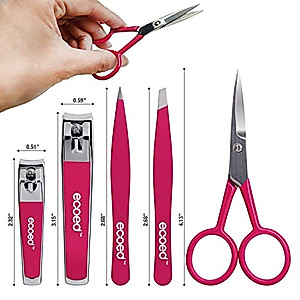 ecoed Nail Clippers Set, Thick Nails Cutter Manicure Set with Tweezer Set and Pointed Hair Removal Tweezers for Eyebrow Plucking & Nail Trimming PINK