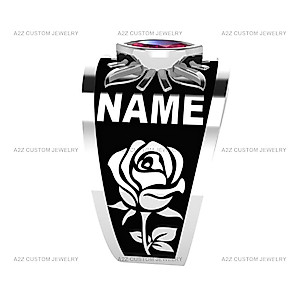 A2Z CUSTOM JEWELRY Personalized Sterling Silver Women's High School Graduation Class Ring with Birthstone, Name/Year/Degree and Flower Rose Shank