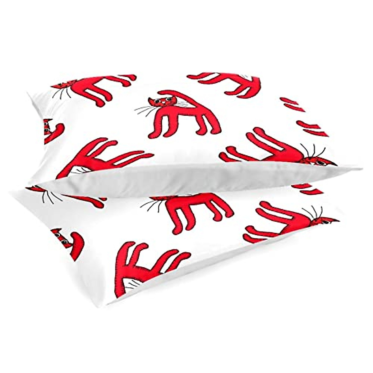 DragonBtu Red Cat 3 Piece with 2 Pillow Shams Comfortable Print Bedding Set Soft Comforter Cover Set for Women Girl