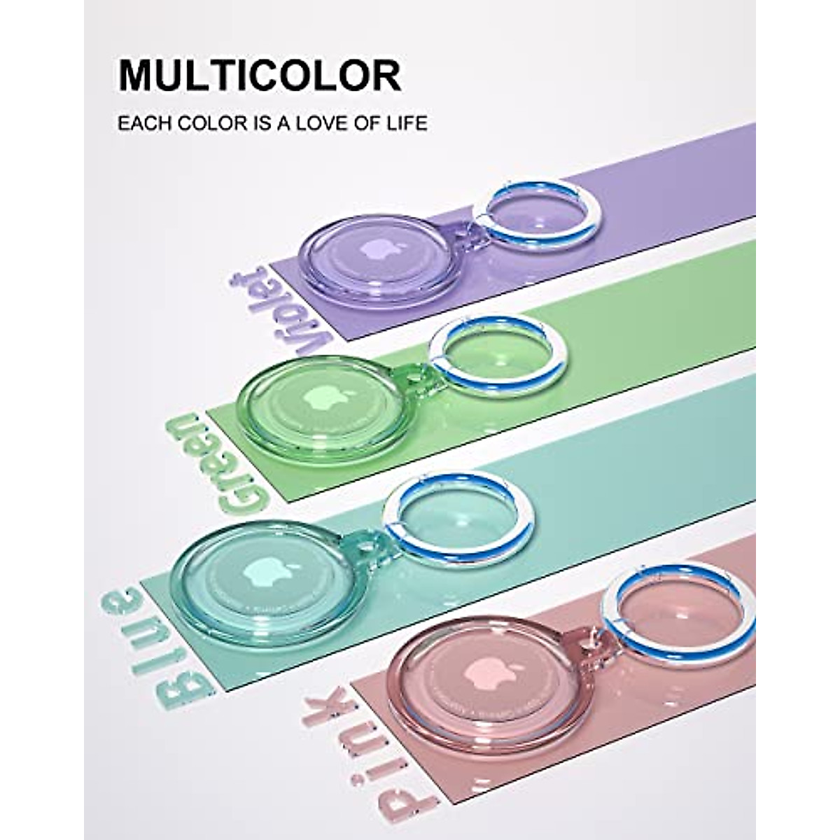 4 Pack Airtag Keychain Waterproof, Air Tag Holder for Apple Airtag GPS Tracker, Soft Full-Body Shockproof Apple Tag Case for Dog Cat Collar, Luggage, Keys (4 Holder+1 Lanyard)