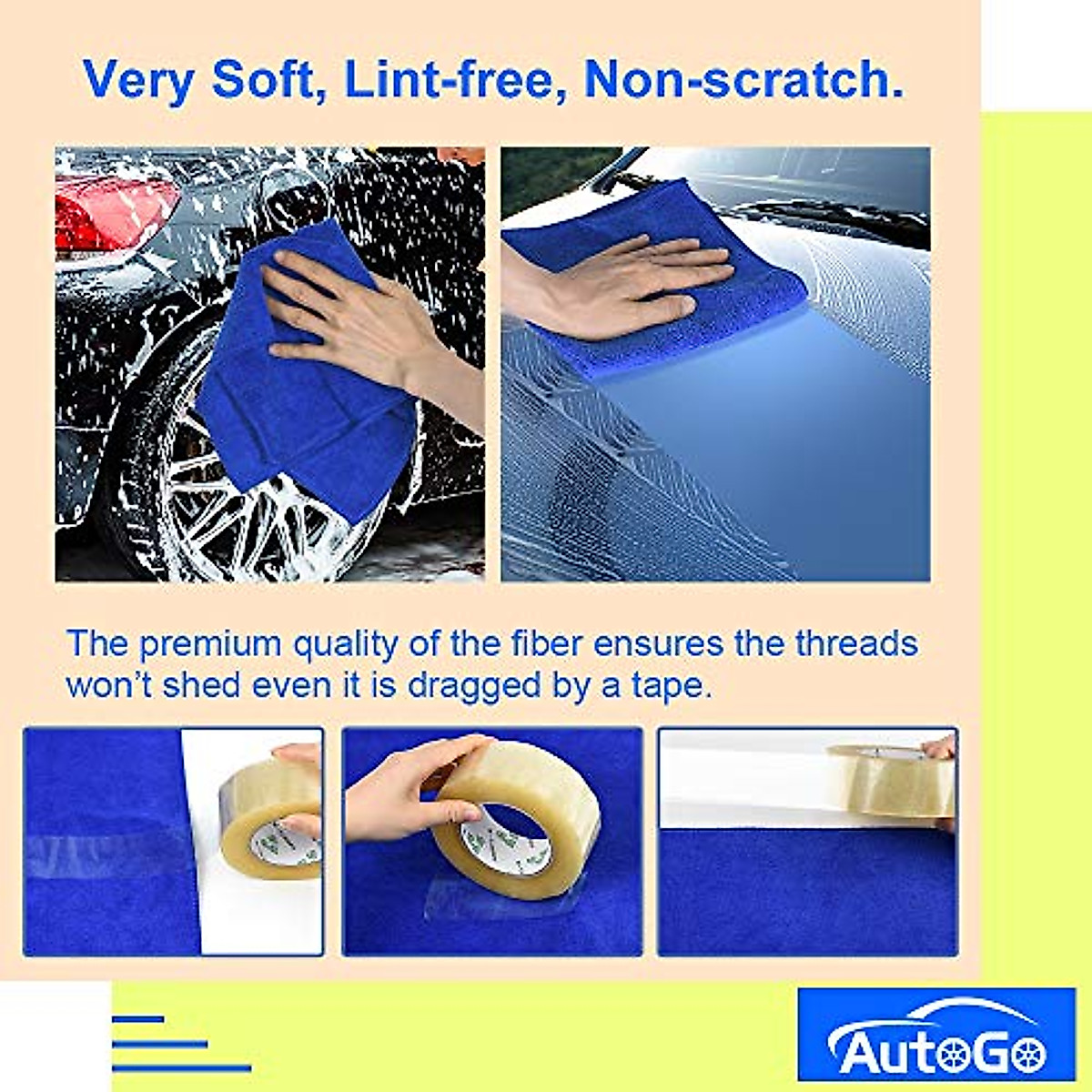 AutoGo 16x16 Inch Pack of 3 Versatile Microfiber Cleaning Cloth, High-Absorbent Lint-Free Streak-Free Towel for Car, House, Kitchen, Window, etc.