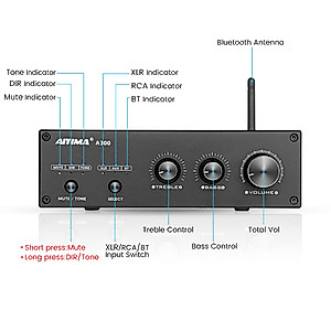 AIYIMA A300 NE5532*4+QCC3034+TPA3255 Bluetooth5.0 300w*2 Power Amplifier Support aptx-hd 2.0/2.1 Channel Amp with Active Subwoofer Output for Passive Speaker Home Audio
