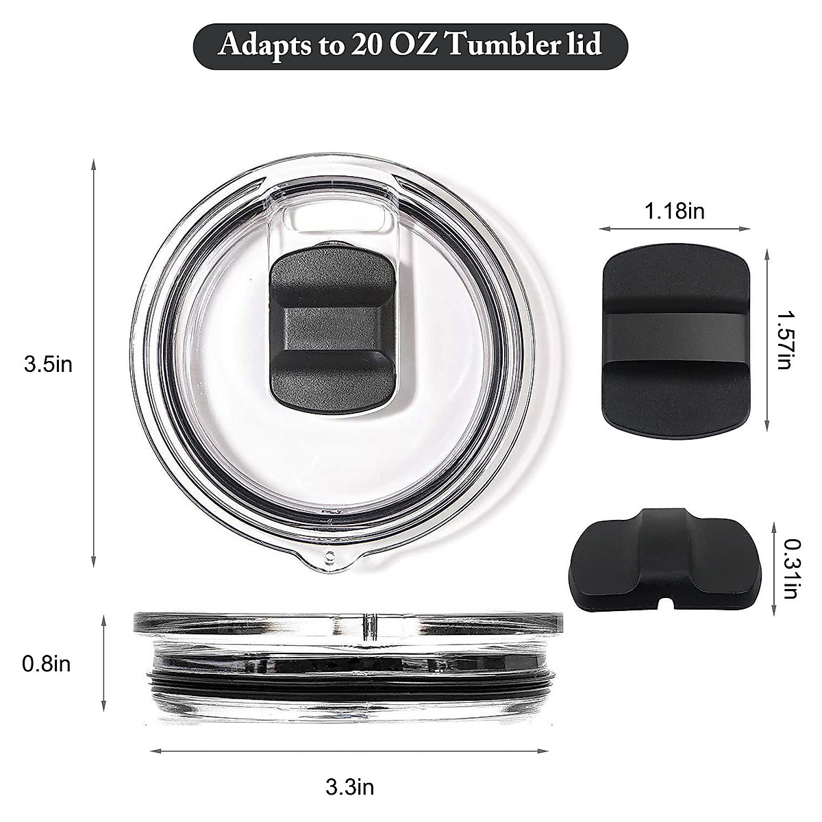 2 Pcs Black Replacement Lids for YETI 20 oz with 2 Replacement Strong Magnetic Force Slider (Green + Red) - Tumbler Lid Compatible with YETI Rambler, Ozark Trail, Old Style Rtic