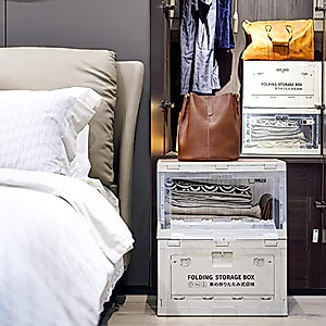 Funcode folding storage box with Wooden cover,for camping,car storage, home sorting. (khaki)