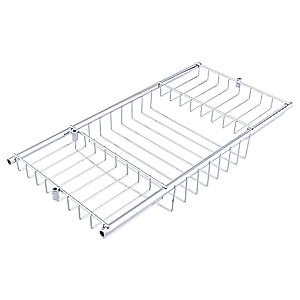 GOTOTOP Stainless Steel Bathtub Caddy Tray Red Wine Rack Holder Over Bath Tub Racks Expandable Shower Bathtub Tray Removable Wine Glass Book Holder
