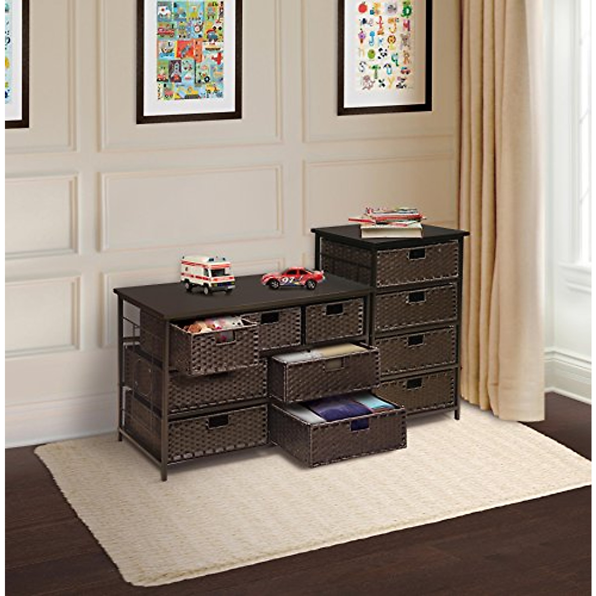 August Collection Wide Seven Basket Drawer Storage Unit