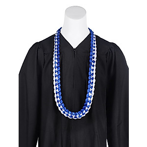 TFTAFAN Graduation Lei Graduation Ribbon Lei Necklace 2023 Graduation Necklace Braided Necklace Graduation Gift Party Accessories for Women and Men (blue and white, 12)
