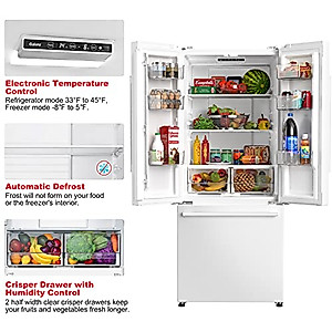 Galanz GLR16FWEE16 3-French Door Refrigerator with Bottom Freezer Adjustable Electrical Thermostat, Humidity Control, Frost-Free, 16 Cu.Ft, White, cu ft