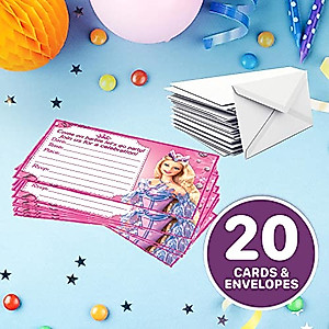 HAPPY CHOICES Barbie Invitation Cards and Envelopes – 20 Fill-in Invites for Kids Birthday Bash and Theme Party, 10X15 cm, Postcard Style…
