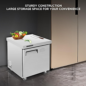 GAOMON Refrigerator Sandwich, 28" Sandwich & Salad Prep Table Commercial 7.42 Cu. Ft Stainless Steel Refrigerated Food Prep Station, Cut Board, 1 Door Worktop Fridge with lock for Restaurant