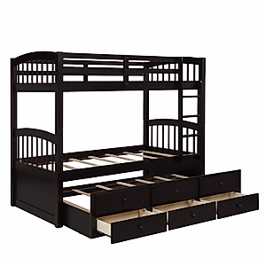Merax Twin Bunk Bed with Ladder, Safety Rail, Twin Trundle Bed with 3 Drawers for Teens Bedroom, Guest Room Furniture(Espresso)