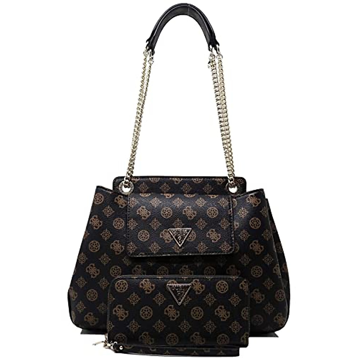 GUESS Logo Satchel Tote Bag Handbag & Wallet Set - Natural/Brown