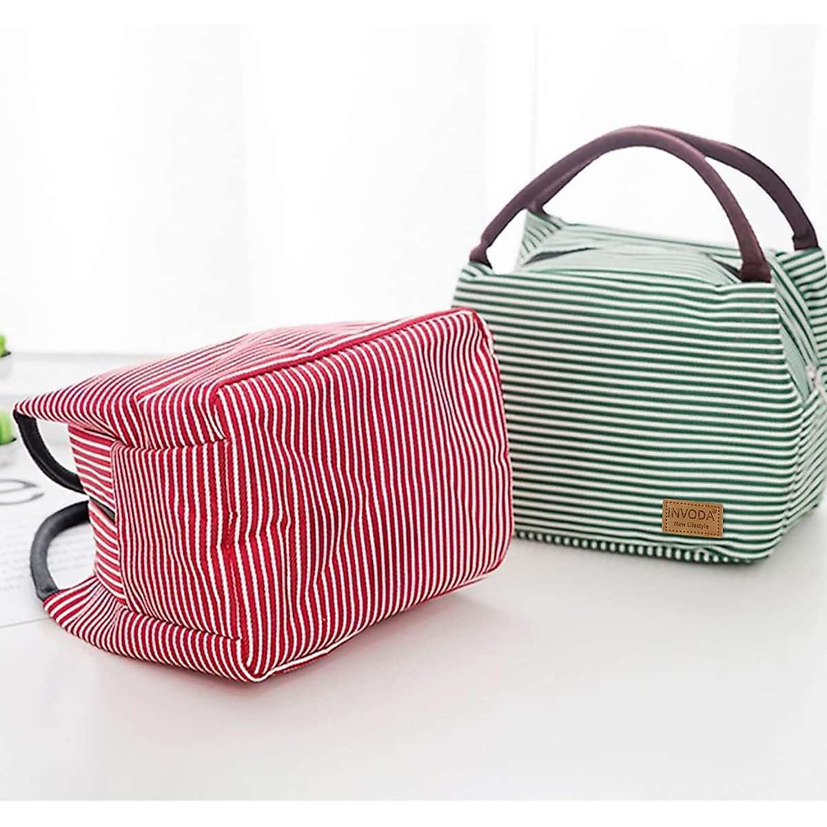 Lunch Tote Bag 4PCS Reusable Lunch Bag Portable Insulated Cooler Bag Thermal Lunch Organizer Bag for Work Picnic (Green+Red+Brown+Blue) Group02