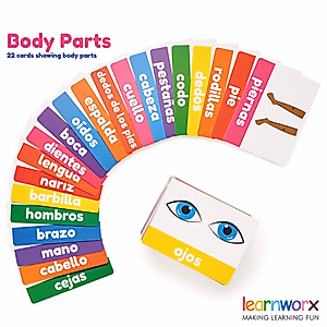 Spanish Flash Cards for Kids and Toddlers - 101 Cards - 202 Sides - Learn Shapes, Numbers, Colors, Body Parts, Counting, Letters & More - Great Value, Fun Learning and Educational Flashcards