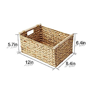 BSTNASI Natural Water Hyacinth Storage Baskets for Organizing Small Wicker Baskets With Handles, Woven rectangle Baskets for Storage Baskets for Shelves, Large Rectangular Towel Basket