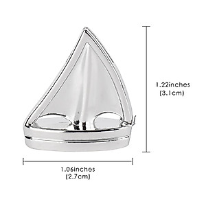 12 Pack Nautical Place Card Holder – Silver Sailing Ship Design, Metal Table Number Name Card Photo Holders for Beach Weddings, Coastal Parties, Nautical Themed Events