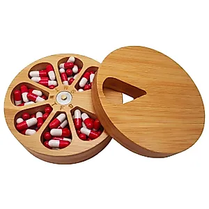 fashciaga Wood Daily Weekly Vitamin Medicine Pill Organizer Case Box,Kitchen Salt Spice Cellar Containers,Nail Art Glitters Crystals Organizer,Earring Ring Jewelry Storage Decorative Box (Bamboo)