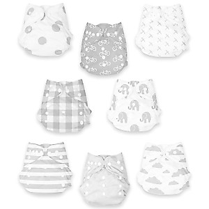 Grey Ground Bicycles Cloth Diapers (Updated Quality) – 8 Reusable Cloth Diapers for Babies with 8 Cloth Diaper Inserts – Extra Leg Lining for Boys and Girls