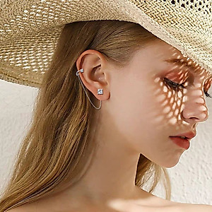 Cubic Zirconia Earrings - Crystal Ear Cuff Earrings Chain Sterling Silver Hypoallergenic Cubic Zirconia Earrings Rhinestones Drop Dangle Earrings 2 in 1 earrings Gifts for Women