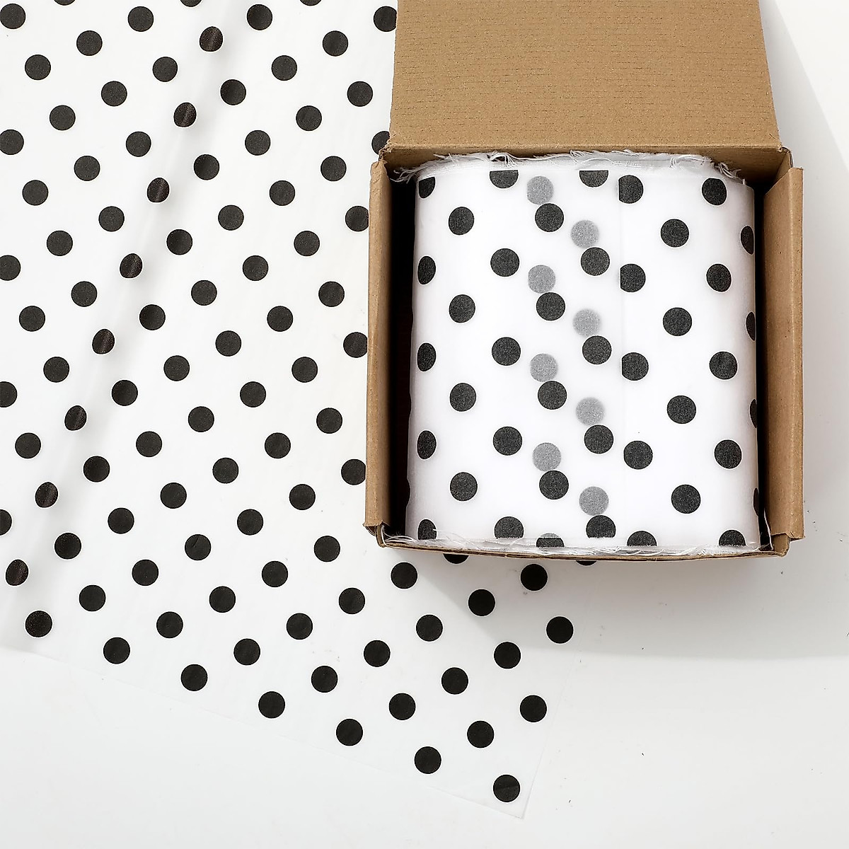 Whaline 100 Sheets Polka Dot Tissue Paper Gift Wrapping Paper White Black Art Paper for Birthday Baby Shower Party DIY Crafts Supplies, 14 x 20 Inch