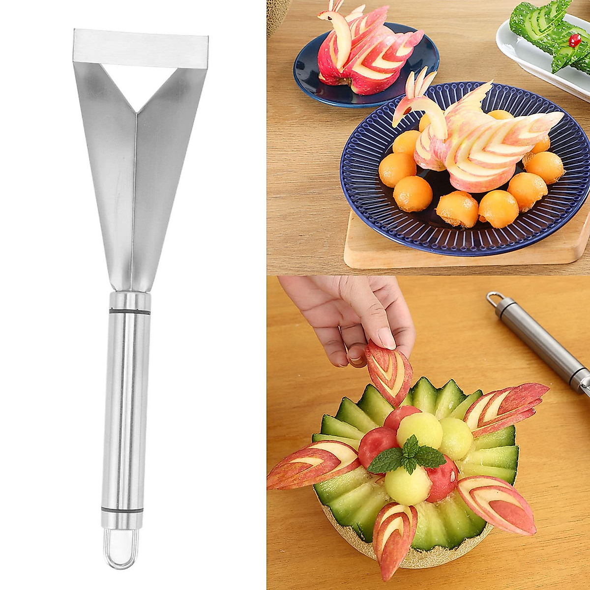 Stainless Steel Fruit Carving Knife, Antislip Engraving Blades Fruit Carving Tool V Shape Channel Knife Triangular Shape Vegetable Knife DIY Food Carving for Home Kitchen