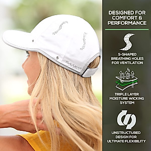 SAAKA Performance Sports Hat. Lightweight, Quick Drying. Running, Tennis & Golf Cap for Women (White)