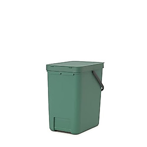 Brabantia Sort & Go Kitchen Recycling / Garbage Trash Can (6.6 Gal / Fir Green) Stackable Refuse Organiser with Handle & Removable Lid, Easy Clean, PerfectFit Bags Included