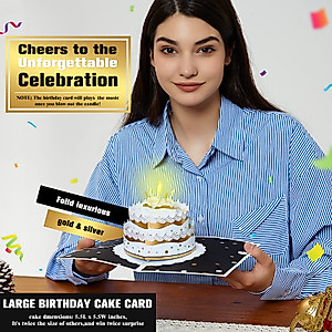 Birthday Card LIGHTS & MUSIC Birthday Card with Large Cake - Musical Birthday Card BLOW OUT CANDLE & Plays Happy Birthday Song, 3D Pop-Up Birthday Cards for Men & Women, Him or Her, Wife or Husband