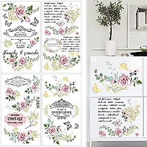 4 Sheet Roses Rub on Transfers, Vintage Craft Transfers Furniture and Craft Decals for Furniture Decor Wood Transfer Tool Flower Craft Wedding Decor