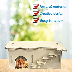 kathson Hamster Hideouts with Ladder,Hamsters Wooden House,Detachable Guinea Pigs Hut Chinchillas Habitats Cage Accessories for Gerbil Hedgehogs Bunny(L)